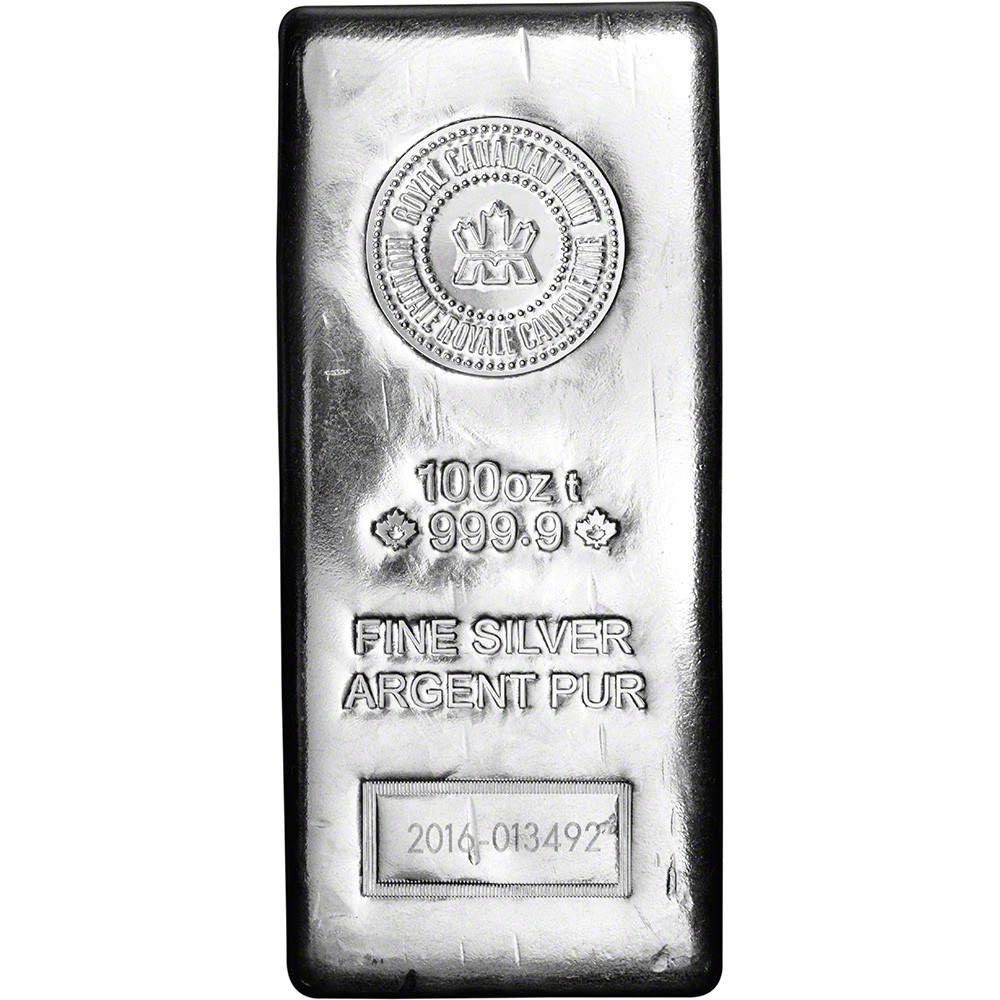 100 oz RCM Pressed Silver Bar - Royal Canadian Mint .9999 Fine Random ...