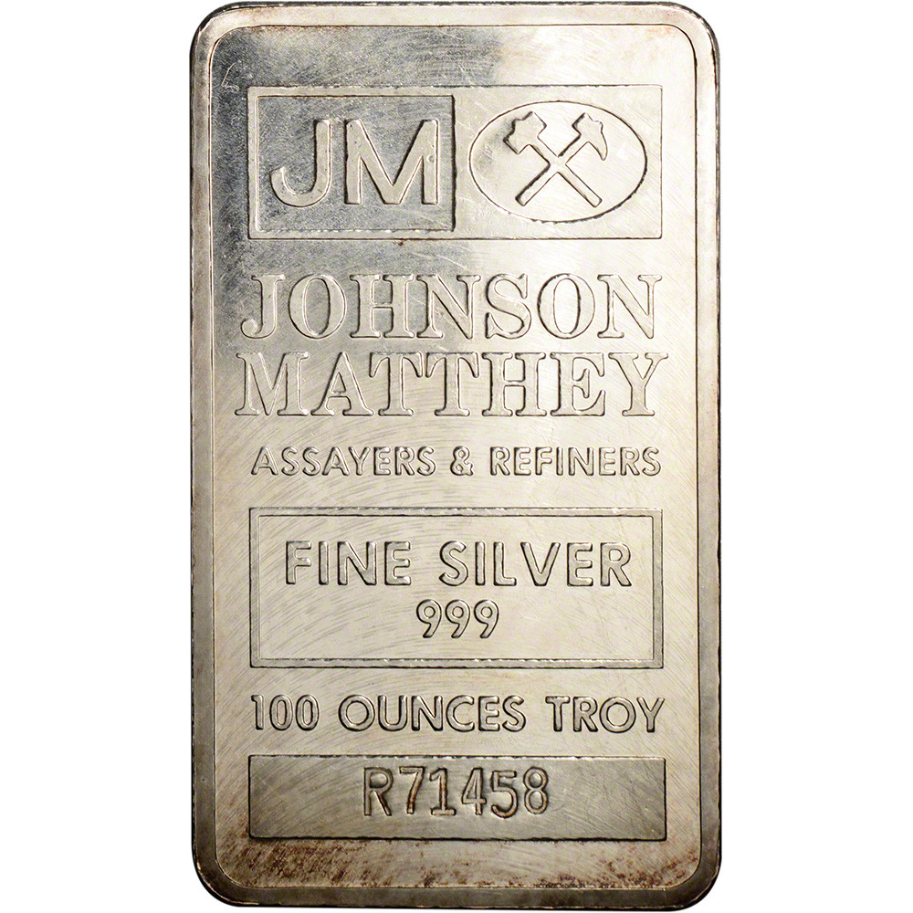 Vintage 100 oz JM Silver Bar Johnson Matthey Pressed .999 Fine ...