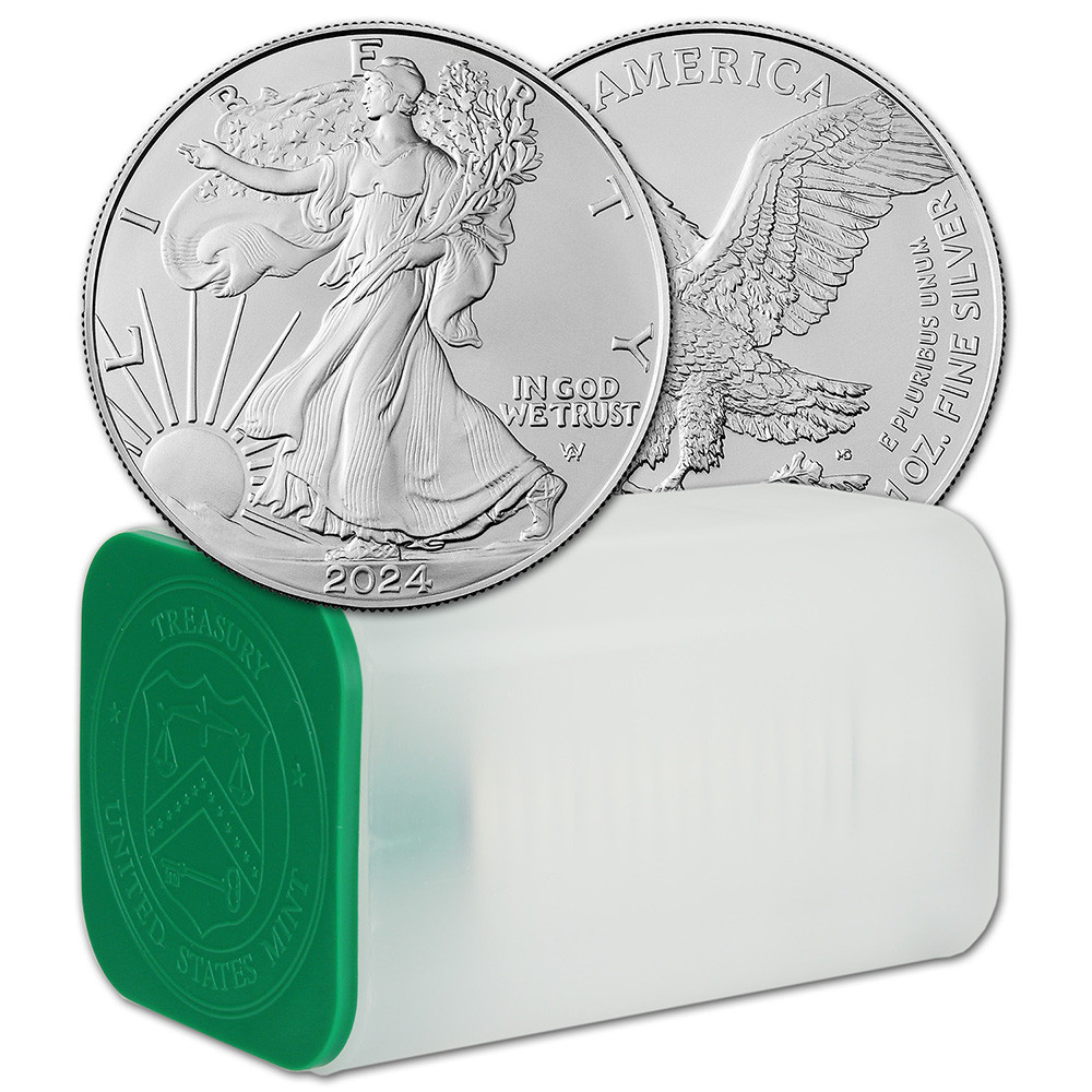 2024 American Silver Eagle 1 oz $1 1 Roll Twenty 20 BU Coins in Mint ...