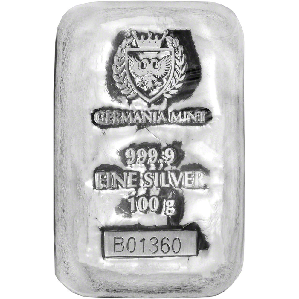 100 oz Germania Mint Silver Bar 9999 Fine [SILVER-Bar-100oz-GM-Cast ...
