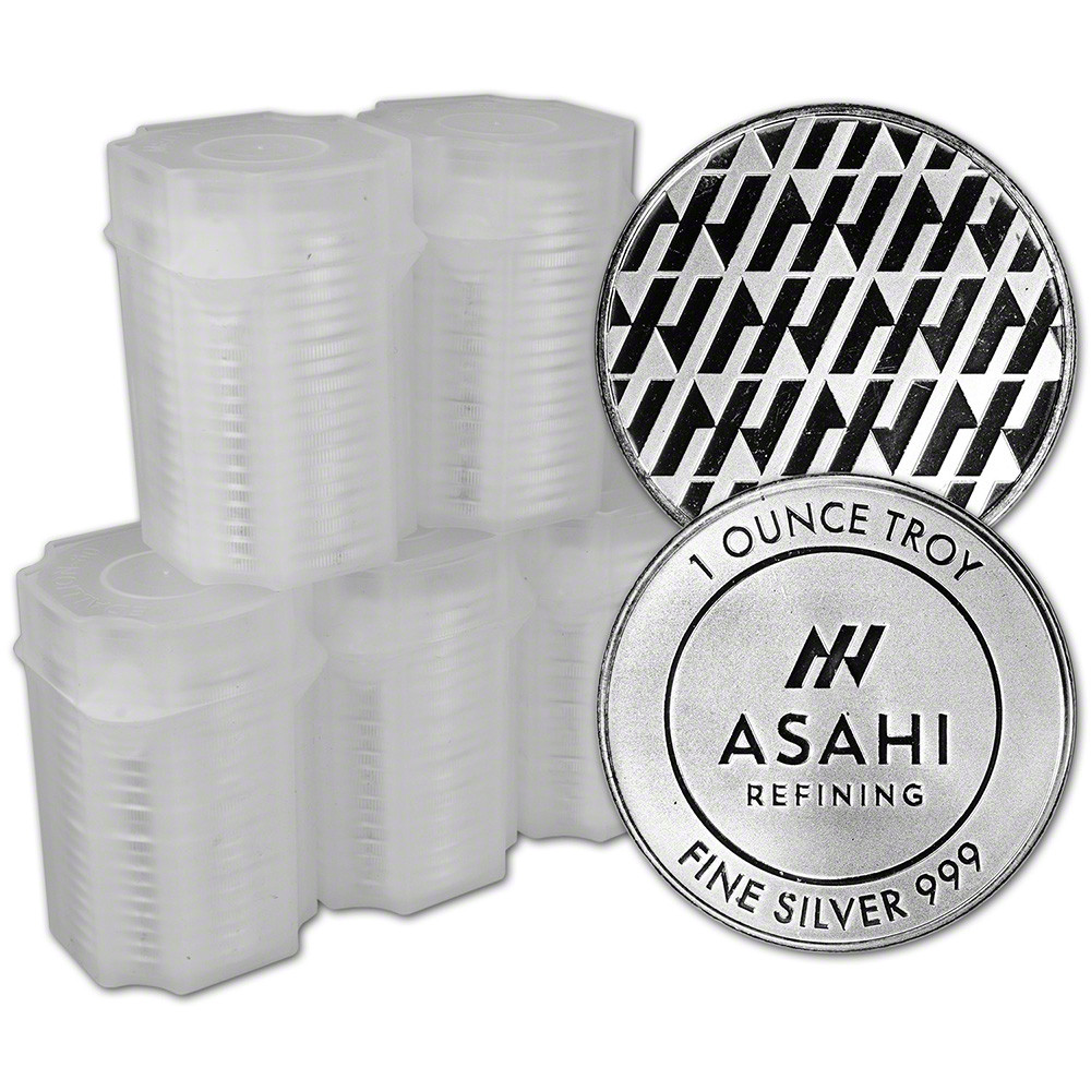100 pc 1 oz Silver Round - Asahi Refining .999 Fine 5 Tubes of 20 ...