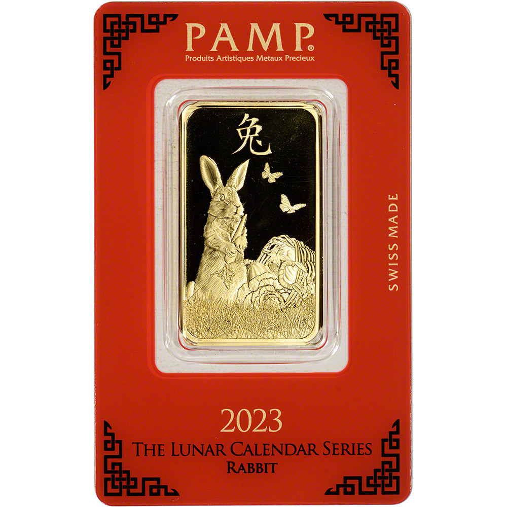 1 oz Gold Bar - PAMP Suisse - Lunar Year of the Rabbit - 999.9 Fine in ...