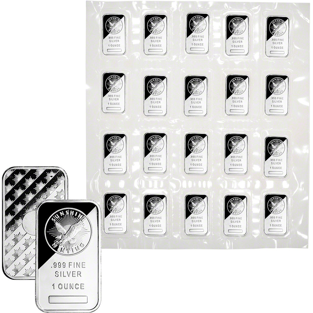 TWENTY (20) 1 oz Silver Bar Sunshine Minting .999 Fine 20 Bars in ...