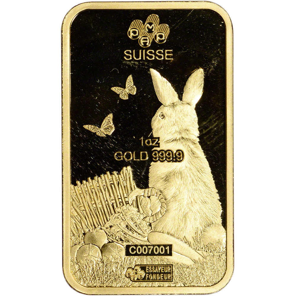 1 oz Gold Bar - PAMP Suisse - Lunar Year of the Rabbit - 999.9 Fine in ...