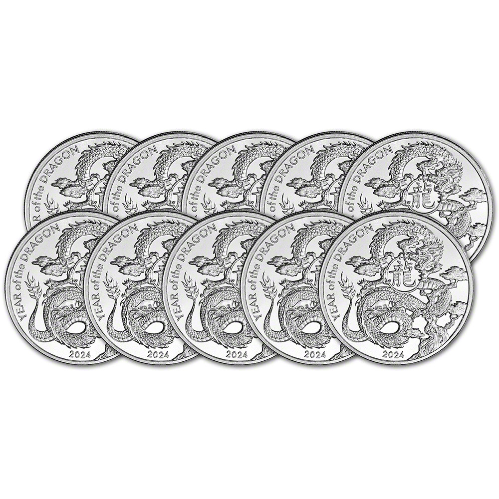 TEN (10) 1 oz Silver Round - Asahi 2024 Lunar Year of the Dragon .999 ...