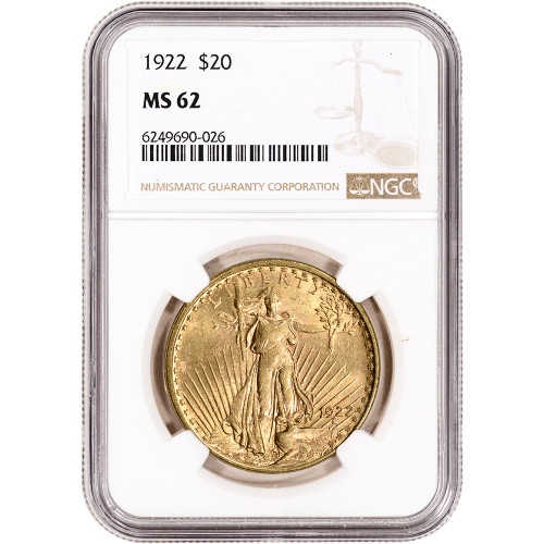 1922 US Gold $20 Saint-Gaudens Double Eagle - NGC MS62 [22-USG-STG-N-MS62-NSL] - Liberty Coin