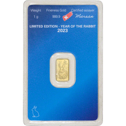 1 gram Gold Bar Argor Heraeus 2023 Lunar Year of the Rabbit 999.9 Fine ...