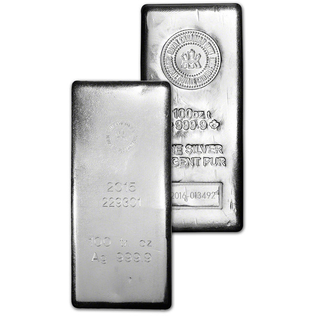 100 oz RCM Silver Bar - Royal Canadian Mint .9999 Fine Random Date ...