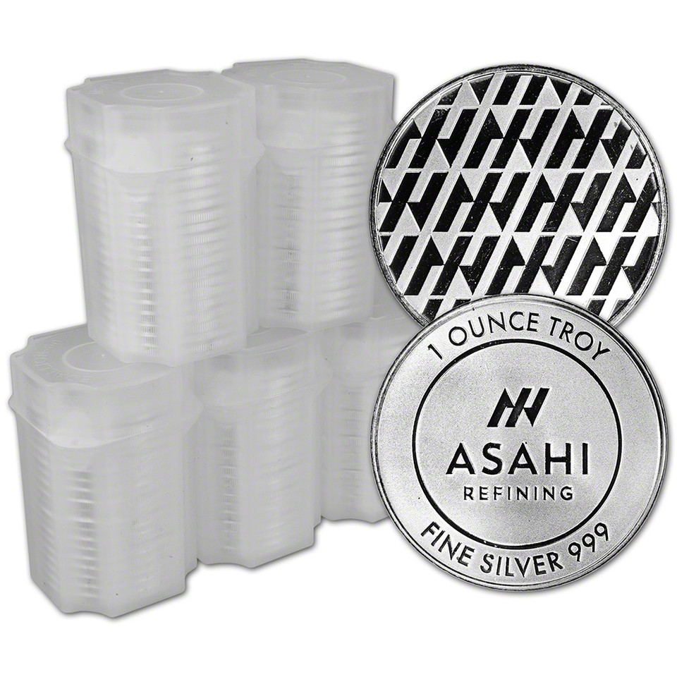 100 pc 1 oz Silver Round - Asahi Refining .999 Fine 5 Tubes of 20 ...