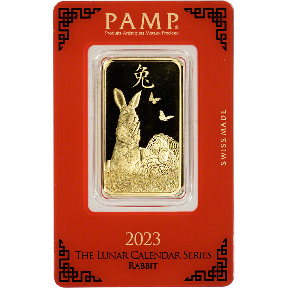 1 oz Gold Bar - PAMP Suisse - Lunar Year of the Rabbit - 999.9 Fine in ...
