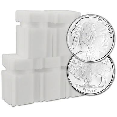 100 pc. 1/2 oz. Highland Mint Silver Round Buffalo .999 5 Rolls Tubes ...