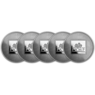 FIVE (5) 1 oz PAMP Silver Round - Logo Design .999 Fine [SILVER-Rnd-1oz ...