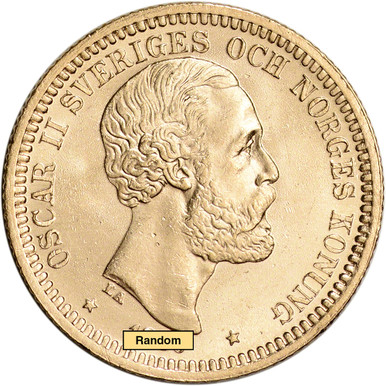Sweden Gold 20 Kronor (.2593 oz) - Oscar II - BU - 1877-1899 [X-SE ...