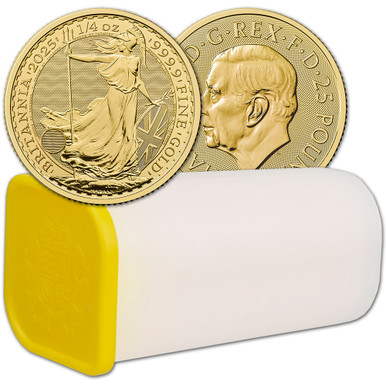 2025 Great Britain Gold Britannia £25 1/4 oz - BU 25 Coin Mint Tube [25 ...