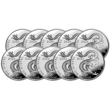 TEN (10) 1 oz Highland Mint Silver Round Lunar Year of the Dragon .999 ...