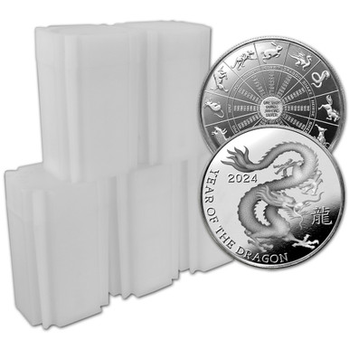 100 pc 1 oz Highland Mint Silver Round Lunar Dragon .999 Roll 5 Tubes ...