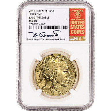 2010 American Gold Buffalo 1 oz $50 - NGC MS70 Early Releases Bressett Signed [10-BUFF-N-MS70-ER ...
