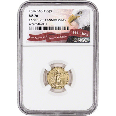 2016 American Gold Eagle 1/10 oz $5 - NGC MS70 Bald Eagle Ribbon Label ...
