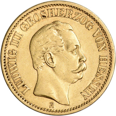 Germany Hesse Ludwig III Gold 20 Mark .2305 oz - Type 1 - XF/AU - 1872 ...