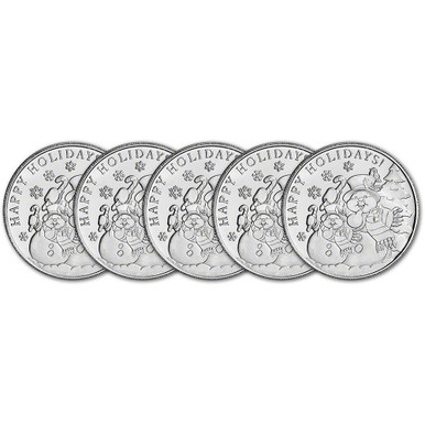 FIVE (5) 1 oz Highland Mint Silver Round 2022 Happy Holidays Snowman ...