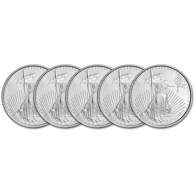 FIVE (5) 1 oz Highland Mint Silver Round - Saint-Gaudens Design .999 ...