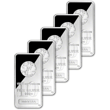 FIVE (5) 10 oz Highland Mint Silver Bar - Walking Liberty Design .999 ...