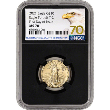 2021 American Gold Eagle Type 2 1/4 oz $10 NGC MS70 First Day Issue 70 ...