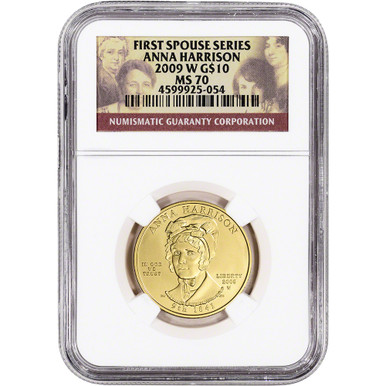 2009 W US First Spouse Gold 1/2 oz BU $10 - Anna Harrison NGC MS70 [FS ...