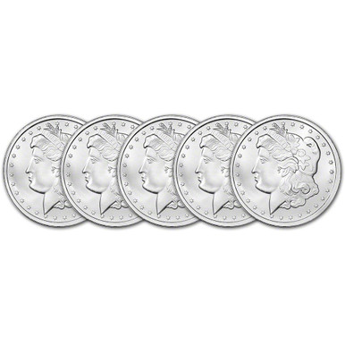 FIVE (5) 1 oz Silver Round CNT Morgan Design .9999 Fine [SILVER-Rnd-1oz ...