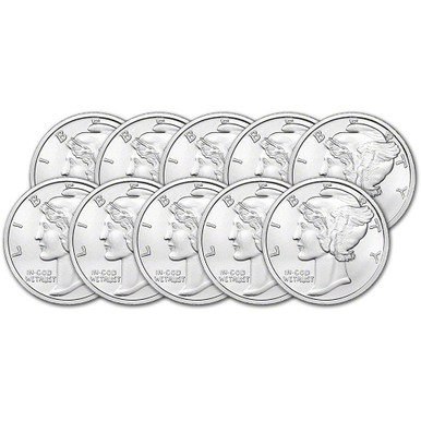 TEN (10) 1 oz Silver Round CNT Mercury Dime Design .999 Fine [SILVER ...