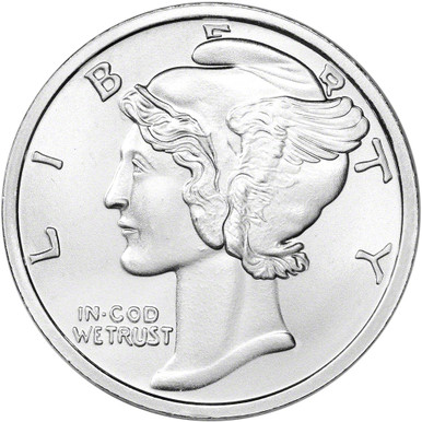 1 oz Silver Round CNT Mercury Dime Design .999 Fine [SILVER-Rnd-1oz-CNT ...