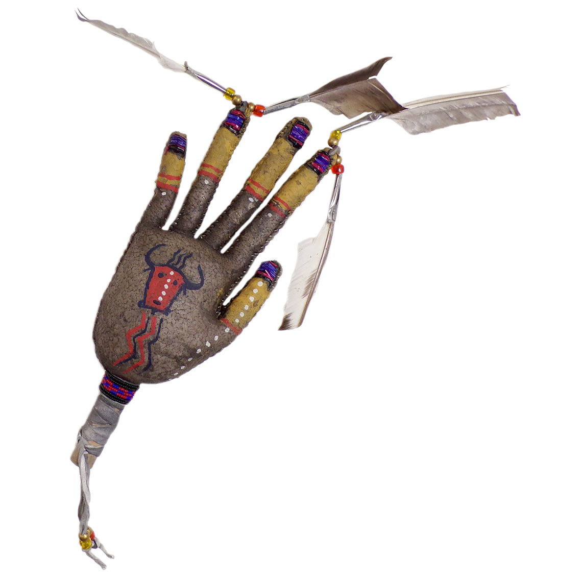 Native American Made Quilled/Painted Hand Rattle: Buffalo Spirit (#3)