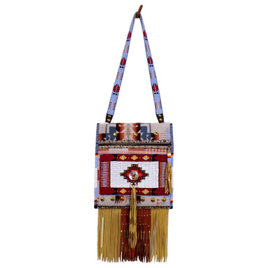 Native American Hand Beaded XL Purse: Follows the Tracks (Red/White)