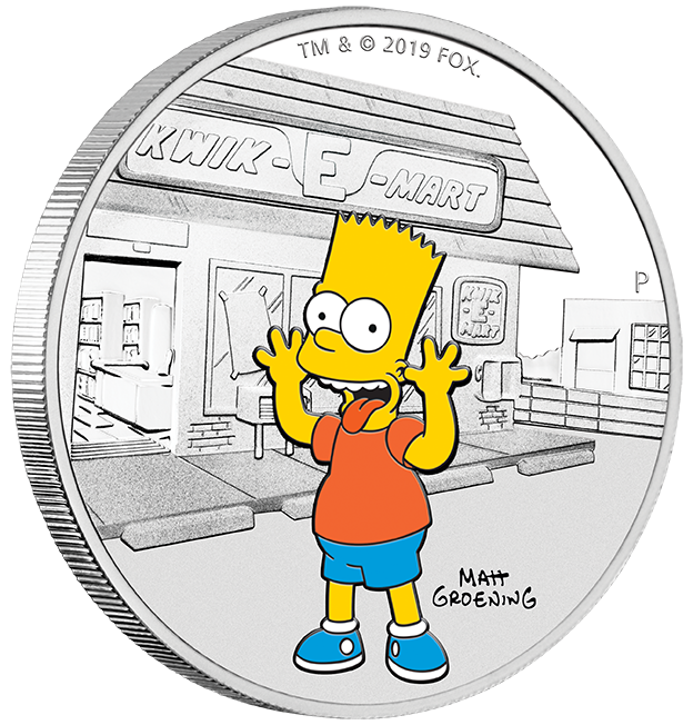 2019 The Simpsons - Bart 1oz Silver Proof Coin - Presented by The Coin ...