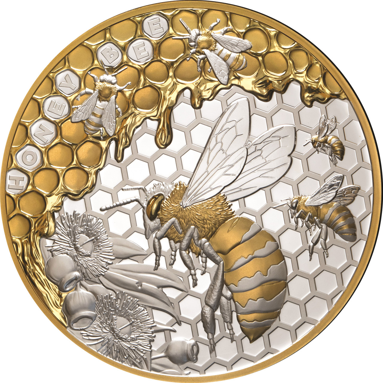 2025 $10 Honey Bee 5oz Gold-Plated Silver Proof Coin
