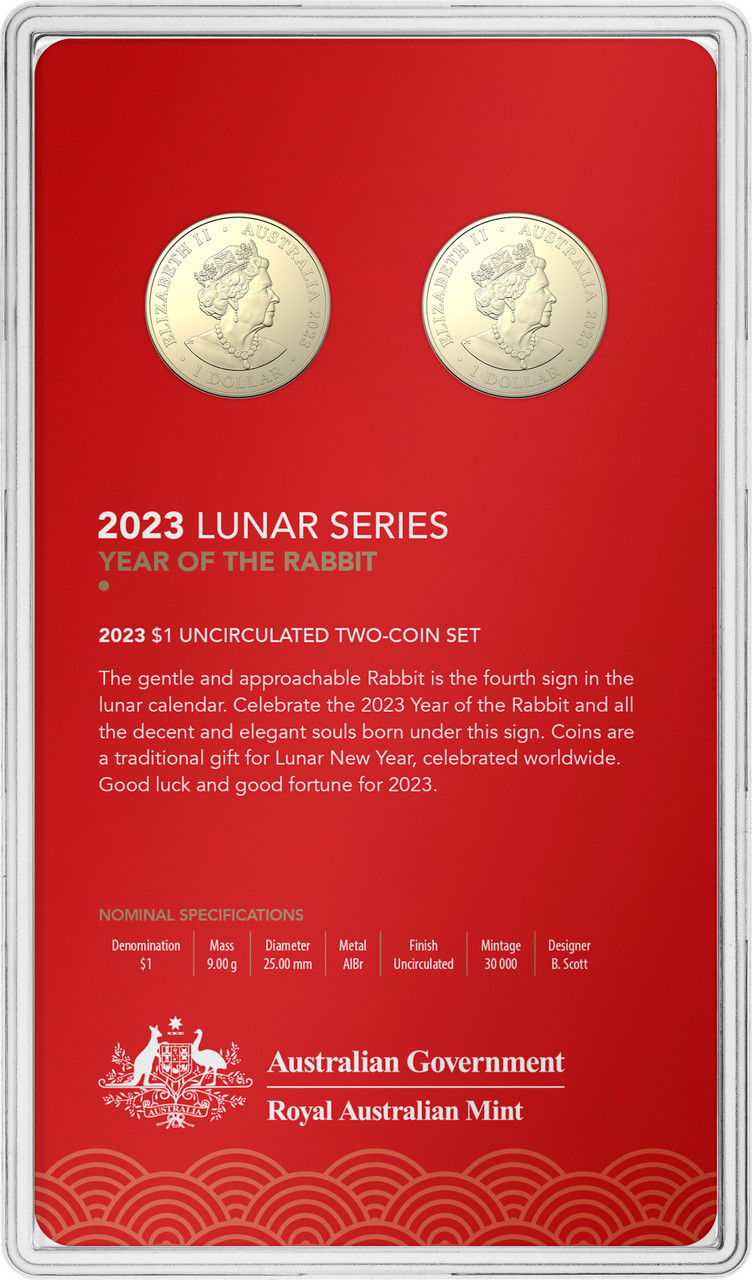 Year of the Rabbit 2023 $1 AlBr Uncirculated 2 Coin Set - Presented by ...
