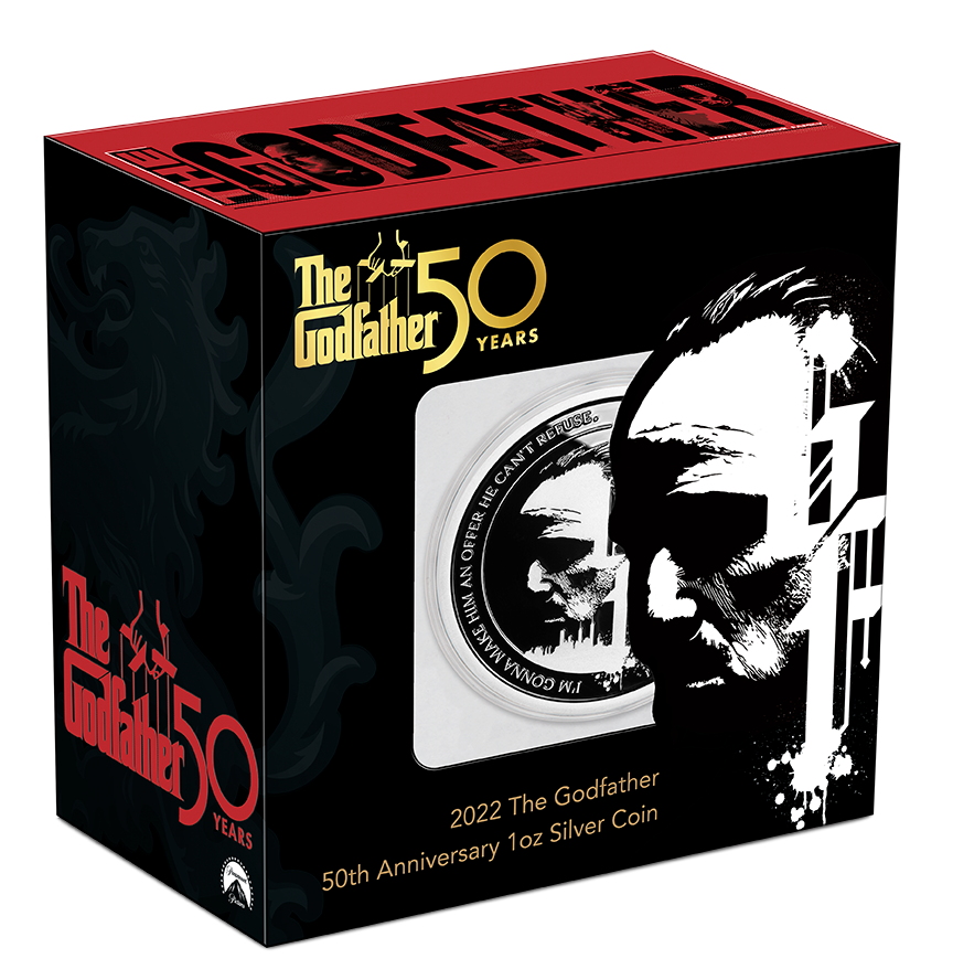 2022 The Godfather 50th Anniversary 1oz Silver Enameled Coin ...