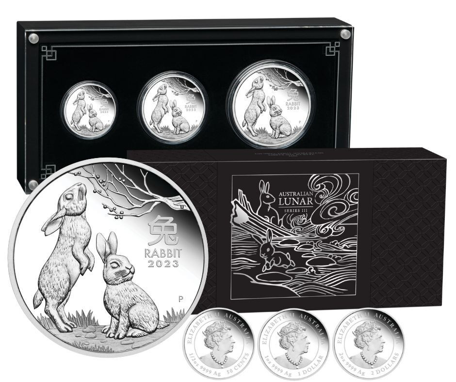 2023 Year Of The Rabbit Silver Proof Three Coin Set - Presented by The ...