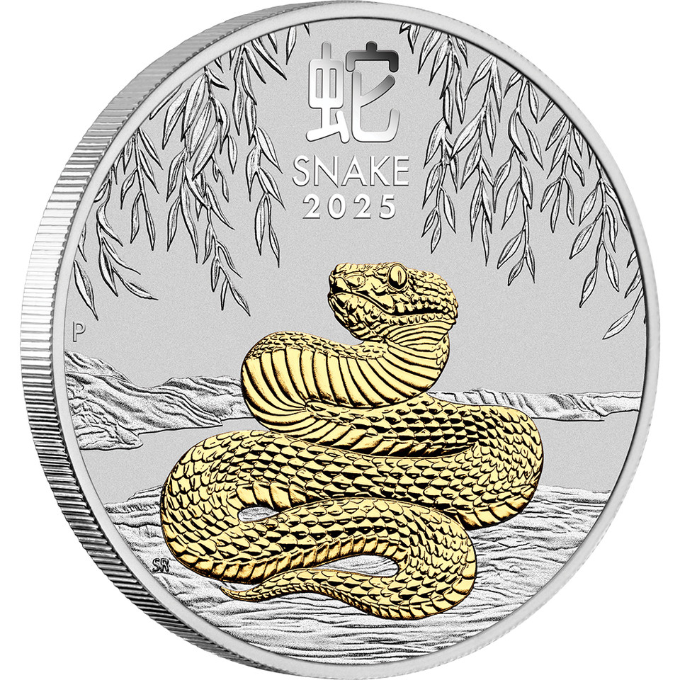 Australian Lunar Series III 2025 Year of the Snake 1oz Silver Gilded Coin