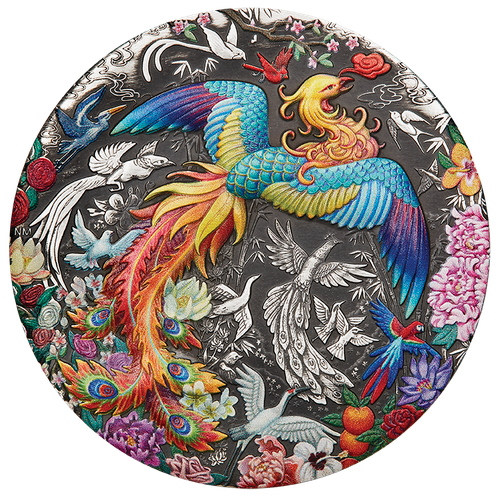 2023 Phoenix and Birds 5oz Silver Antiqued Coloured Coin - Presented by ...
