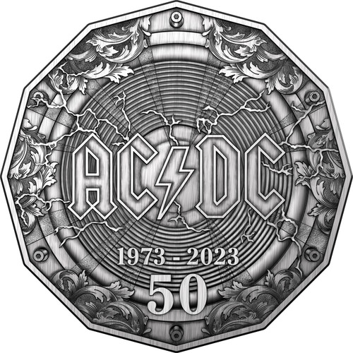 50th anniversary of AC/DC 2023 50c Silver Antiqued Coin - Presented by ...