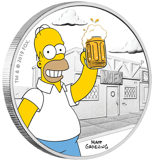 2019 The Simpsons - Homer 1oz Silver Proof Coin - Presented by The Coin ...