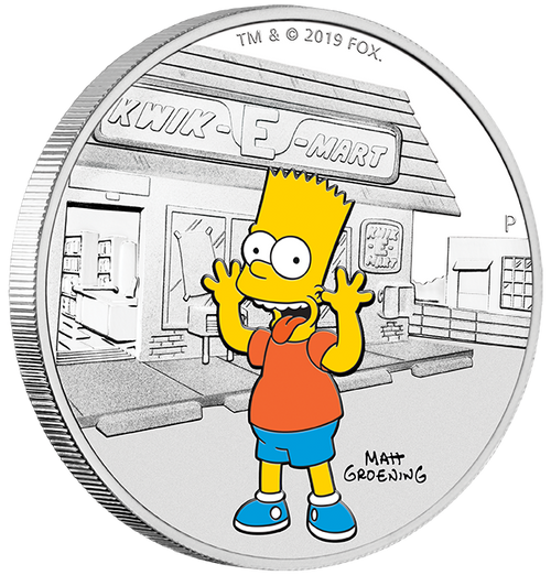 2019 The Simpsons - Bart 1oz Silver Proof Coin - Presented by The Coin ...