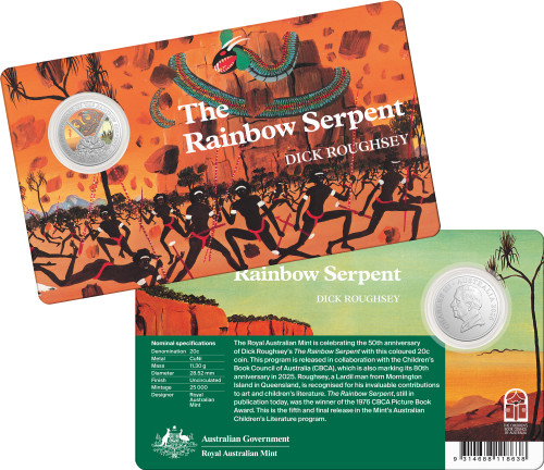 2025 20c Coloured Uncirculated Book Week Coin in Card - The Rainbow Serpent
