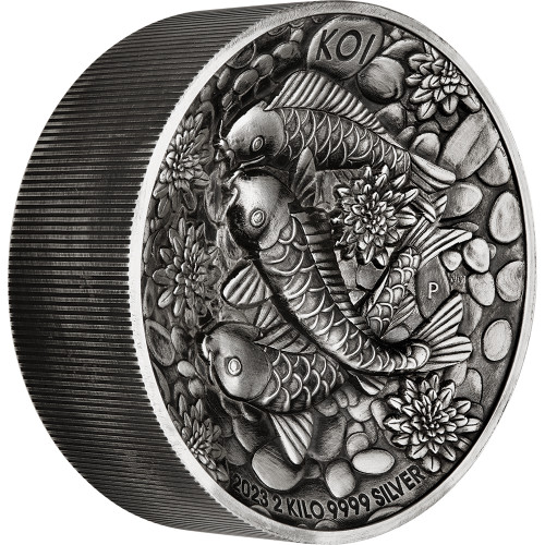 Koi Fish 2023 2 Kilo Silver Antiqued High Relief Coin - Presented by ...