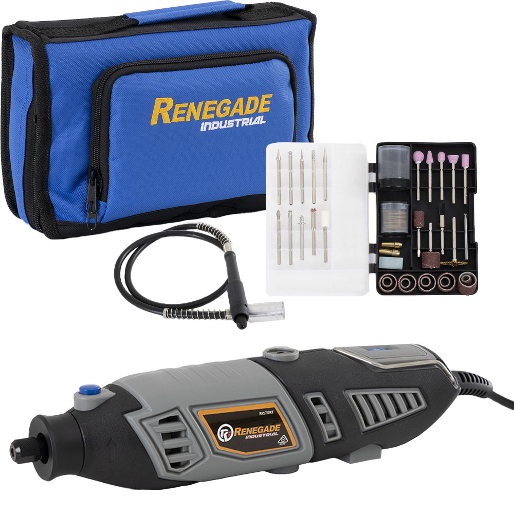 Renegade Industrial 170W Rotary Tool + 120 Piece Accessory Kit In ...