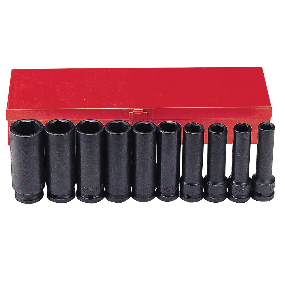 Force 1/2" Drive 10 Piece Metric Deep Impact Socket Set - 4107-18 ...
