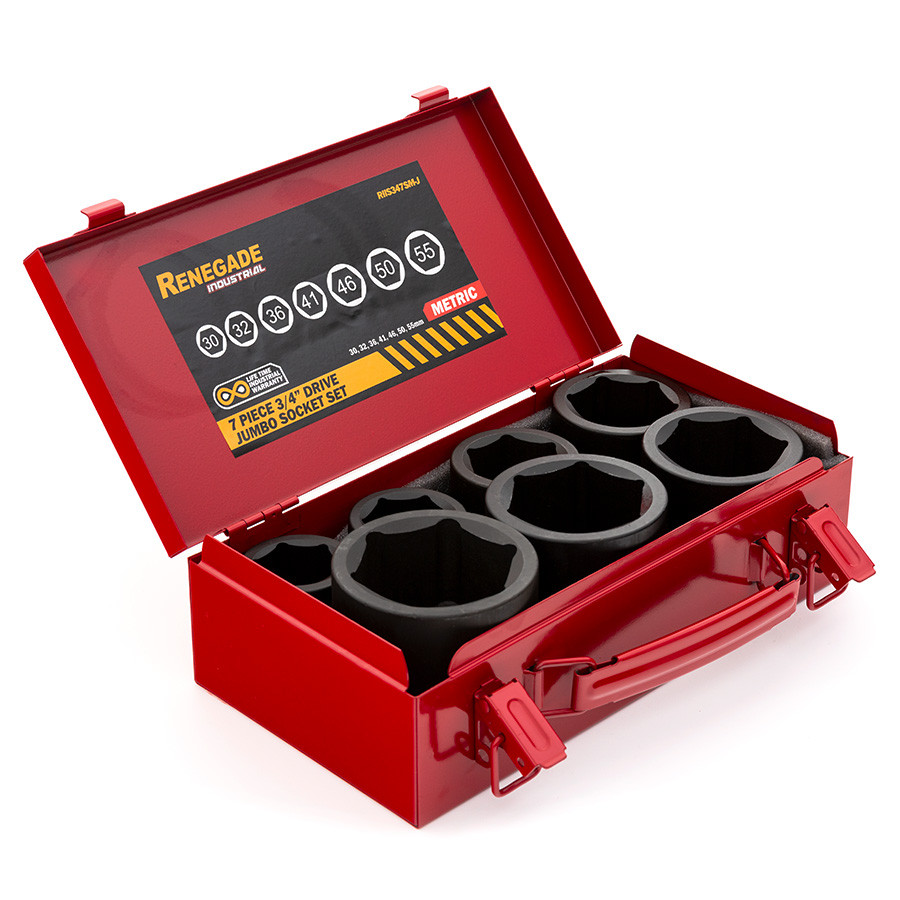 Renegade Industrial 3/4" Drive 7 Piece Metric Jumbo Impact Socket Set ...