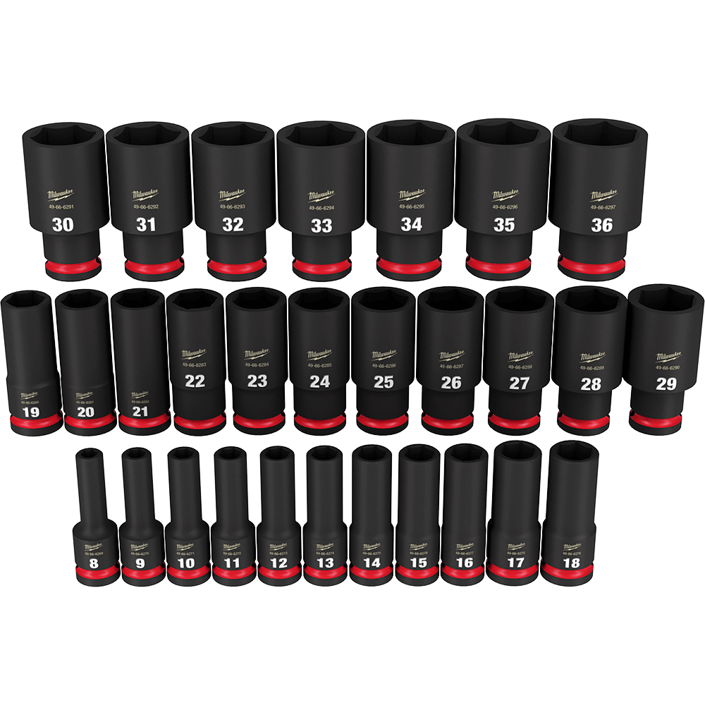 Milwaukee 1/2" Drive 29 Piece Metric Deep 6 Point Impact Socket Set ...