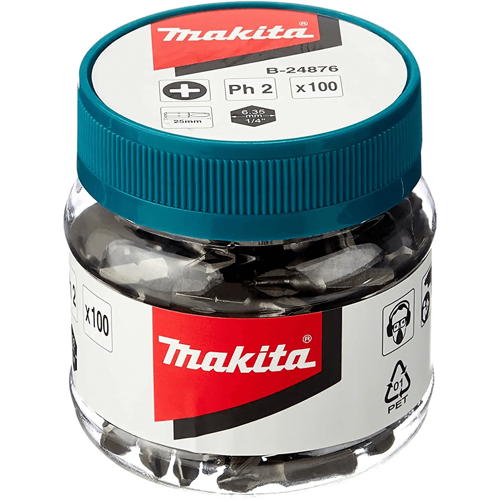 Makita PH2 x 25mm Phillips Screwdriver Bits Jar - 100 Pack - B-24876 ...